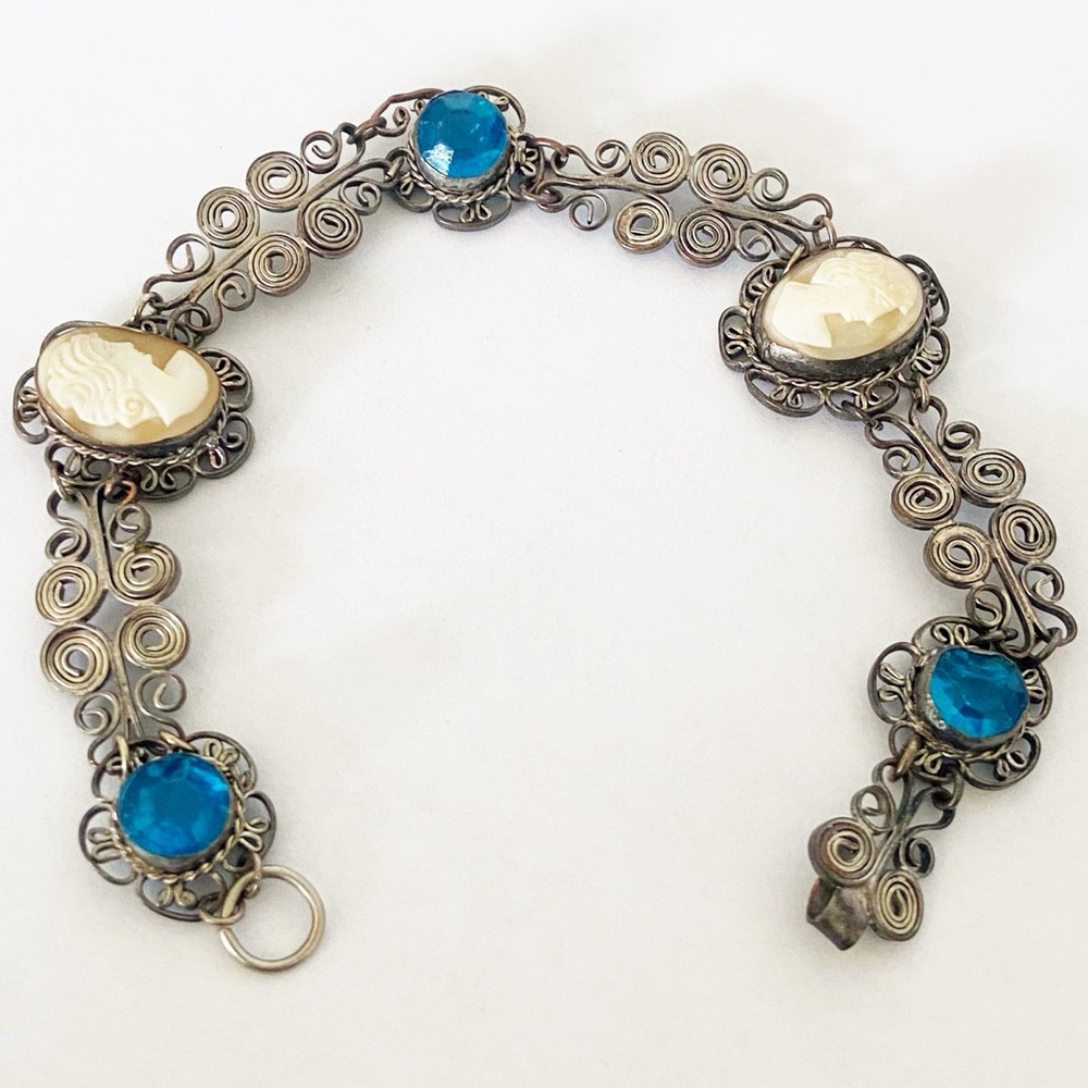 Antique 1930s Carved Shell Cameo Silver Tone Filigree… - Gem